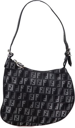 Fendi Hobo Bags - Zucchino Denim Oyster Shoulder Bag - Gr. unisize - in Schwarz - für Damen