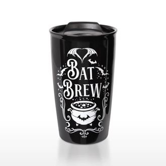 Alchemy Travel Mug Double Wall Ceramic Mug, Goth Reusable Coffee Cup, Bat Brew 12oz