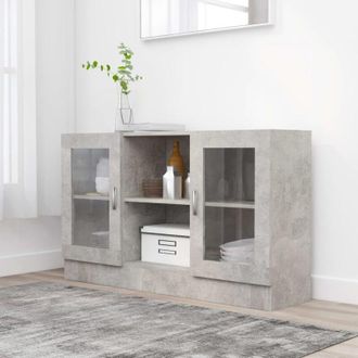 vidaXL Armoire &agrave; vitrine Gris b&eacute;ton 120x30,5x70 cm Agglom&eacute;r&eacute;