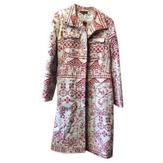 Kenzo Cream & Red Embroidered Coat Size L