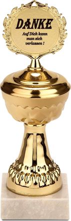 Brubaker Pokal - goldene Trophäe mit Marmorsockel - Geschenkidee um Danke zu Sagen - Motiv: Danke - Auf Dich kann Man Sich verlassen