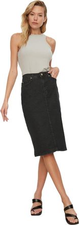 Trendyol Damen Black Midi Denim Skirt, Schwarz, 42 EU