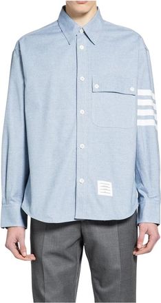Thom Browne Homme, Chemises, Bleu, Taille: XS Chemise Oversize En Flanelle Tiss&eacute;e &Agrave; 4 Barres