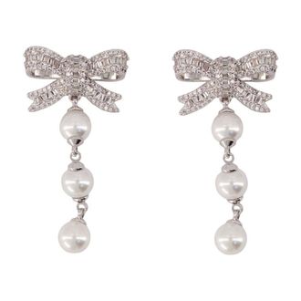 Self Portrait Womens Bow Droplet Earrings Self Portrait Pearls Silver Jewelry-Watches