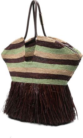 Zimmermann Striped Crochet with Fringe Tote Bag - Burgundy