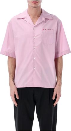 Marni Homme, Chemises, Rose, Taille: S Chemise Bowling en Popeline avec Logo Cach&eacute;