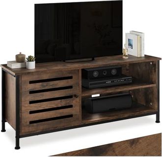 TecTake TecTake Meuble TV 110 x 41,5 x 50,5 cm, Banc TV avec 2 &eacute;tag&egrave;res et 1 Compartiment ferm&eacute;, Style Industriel, Meuble Tele avec encoches arri&egrave;re, Meubles 