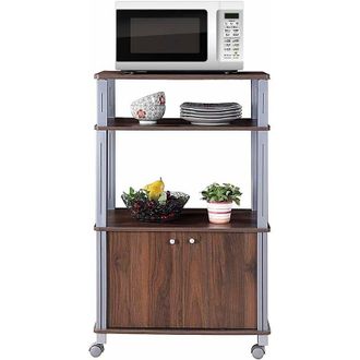 Costway Meuble de Rangement Etag&egrave;re de Cuisine Roulant en Bois Chariot de Cuisine de Service Micro-ondes Couleur de Caf&eacute; - Costway