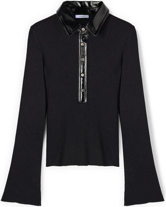 Motivi Femme, Tops, Noir, Taille: 38 FR Polo avec col en cuir verni