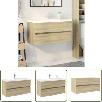 vidaXL The Living Store 2-tlg. Badm&ouml;bel-Set Keramik und Holzwerkstoff - Badm&ouml;bel-Set - Holzwerkstoff - Keramikwaschbecken - Sonoma-Eiche - Badezimmerm&ouml;bel