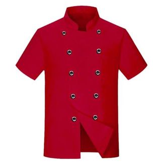 Generic Veste de cuisine unisexe à manches courtes - Coupe droite légère - Chemise à boutons - Veste de travail adaptée aux hommes et aux femmes dans le domai