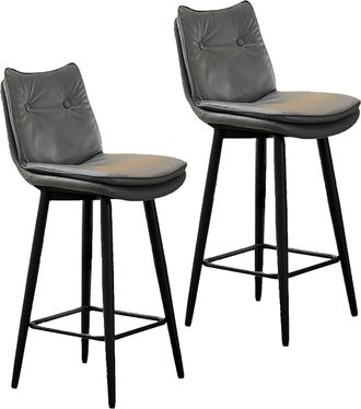 Generic 29,5 Drehbare Barhocker 2er-Set mit Rückenlehne und Fußstütze Doppellagige Kunstlederstühle in Thekenhöhe Braun(Blue-Grey)