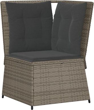 vidaXL Garten-Ecksofa mit Kissen Grau Poly Rattan - Vidaxl