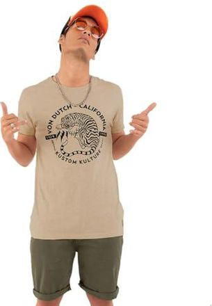 Von Dutch Tee Shirt Homme 100% Coton, T Shirt Homme Col Rond, Manches Courtes et Regular Fit, Beige, Noir, Taille XL