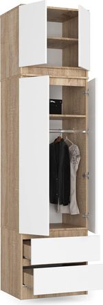 Generic BDW Kleiderschrank mit Aufsatz, 4-türiger Kleiderschrank, 2 Schubladen - Aufbewahrungsschrank - Moderner Schrank für das Schlafzimmer, Wohnzimmer, Flu