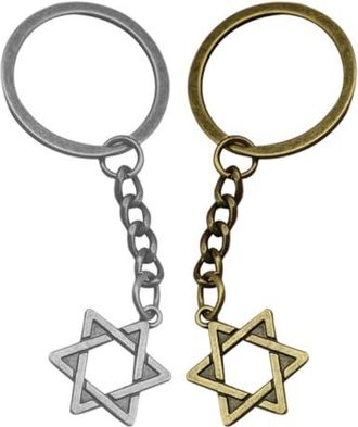 Cabilock Lot de 2 Porte-cl&eacute;s &Eacute;toile de David Hexagonaux en M&eacute;tal Finition Cuivre Ancien et Argent&eacute;, Breloques Porte-cl&eacute;s Polyvalentes pour Cl&eacute;s de Voiture et P
