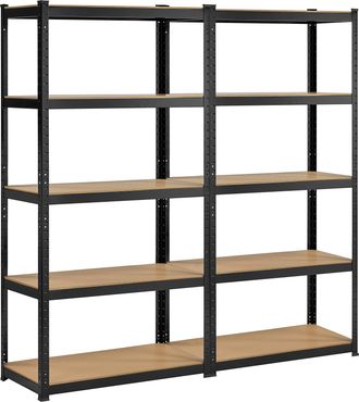 Yaheetech 2X Lagerregal mit 5 Höhenverstellbaren Regalböden Schwerlastregal Steckregal Werkstattregal Kellerregal für Garage, Schwarz