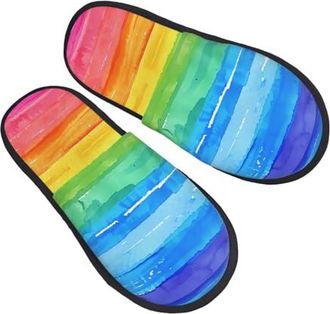 Generic Unisex Pantoufles Hommes Rayures color&eacute;es Rainbow aquarelle Chausson Maison Confortable Chaussons Homme pour Femme Homme Ext&eacute;rieur L