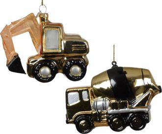 Kaemingk Christbaumschmuck Glas 8,7cm - Baufahrzeug Figur zum Aufhängen - 1 Stück Sortiert - Weihnachtsbaum Anhänger für Weihnachten - Christbaumanhänger & Wei