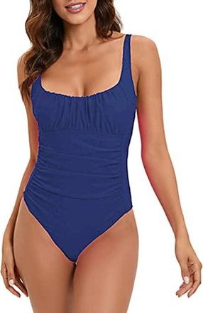 Generic Maillots De Bain Femme Une Pieces Sport Une pièce Ventre Taille Haute Wrap Cravate Dos Monokini FrontCross Maillots de Bain 1 pièce (Blue, S)
