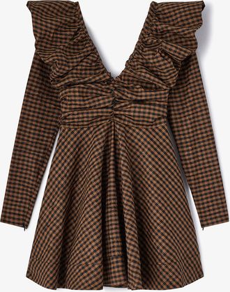 Ganni Robe en taffetas &agrave; carreaux - Taille 44 Marron - Pour Femme