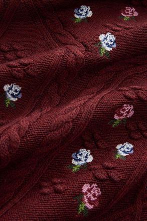 Next Strickpullover Pullover mit Zopfstrickmuster und Blumen-Stickerei (1-tlg)