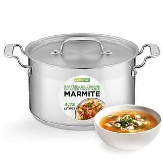 Nutrichef NutriChef Marmite - Faitout Inox 5 QT (4.7 L) avec Couvercle - Acier Inoxydable 18/8 de Qualité Alimentaire, Grande Casserole Robuste pour Soupe, Rago