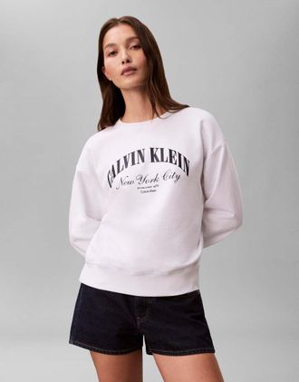 Calvin Klein Jeans Sweatshirt in Wei&szlig; mit Rundhalsausschnitt und Logo-Grafikprint