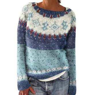 Generic Pull Fairisle pour femme - Pull nordique confortable et chaud - Col rond - Pull dautomne doux et confortable à manches longues - Pull islandais décont