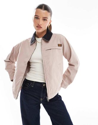 Superdry Rancherjacke in Rehbraun mit Cord-Kragen-Rosa
