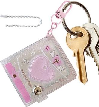 Generico Mini album photo porte-cl&eacute;s | Album &agrave; collectionner avec motif coeur | Porte-cl&eacute;s brillant et transparent avec 24 poches pour stockage de photos de 5 