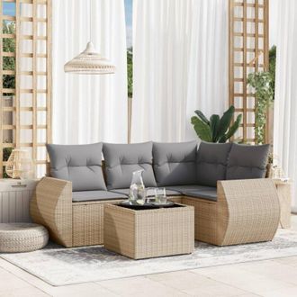 vidaXL Vidaxl - Salon de jardin avec coussins 5 pcs beige r&eacute;sine tress&eacute;e