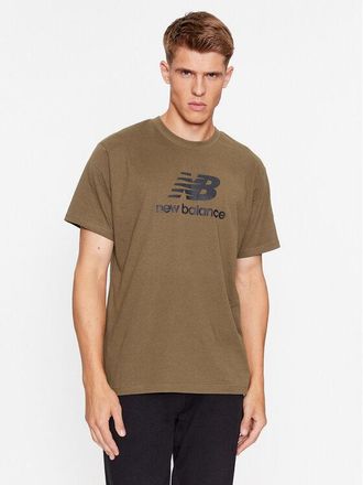 New Balance T-Shirt Essentials Stacked Logo Cotton Jersey Short Sleeve T-shirt MT31541 Braun Regular Fit