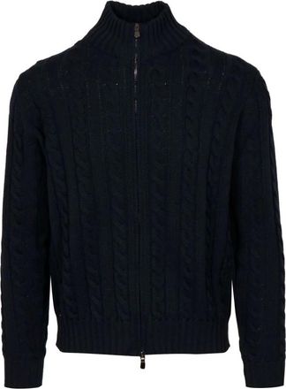 FILIPPO DE LAURENTIIS Homme, Pulls, Bleu, Taille: 2XL Cable Zip-Front Cardigan