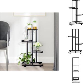 vidaXL Blumenst&auml;nder 4-Etagen mit Rollen 44x23x80 cm Schwarz Eisen - Blumenst&auml;nder - Pflanzenst&auml;nder - Eckschrank - Regal - Stauraum