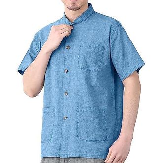 Generic Hauts en lin blanc pour homme - Chemise blanche l&eacute;g&egrave;re pour homme - Coupe ajust&eacute;e - Chemise d&eacute;contract&eacute;e &agrave; manches longues - T-shirt en coton - T-shir