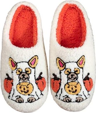 Generic Slippers en peluche dHalloween mignonnes de chiens de chien de citrouille pour lhiver (blanc 36-37) (blanc 36-37)