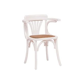 Biscottini International INTERNATIONAL ART TRADING Kekse Stuhl mit Armlehnen 79 x 47 x 44 cm | Stühle Küche Holz | Esszimmer Stühle Holz antik weiß | Stuhl Küche Sitz Rattan