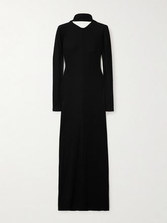Jacquemus Joya Maxikleid Aus Geripptem Jersey Mit Cape-effekt - Schwarz