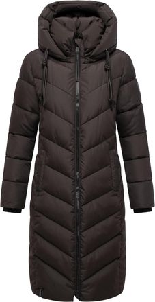 Navahoo Damen Wintermantel Warmer Langer Steppmantel mit Abnehmbarer Kapuze Sahnekatzii XIV Choco Gr. 6XL