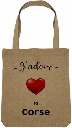 Fabulous Sac Shopping Tote Bag Aspect Lin - Jadore La Corse Region de France Ajaccio - Sac de Courses Toile Epaisse 360g Beige Naturel Cabas Port&eacute; Epaule Solid