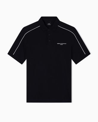 A|X Armani Exchange Mens Short Sleeve Stripes Side Logo Three-Button Collar, Polo Shirt, Black, XXL