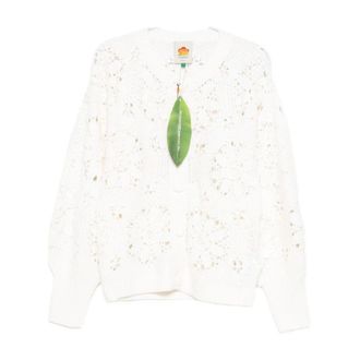 Farm Rio Farm Rio - Cardigan en maille &agrave; fleurs 3D au crochet - Femme - Pulls - Blanc - Taille: 38 FR