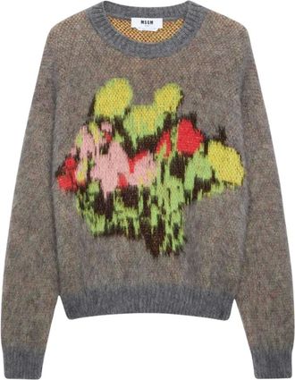 Msgm Msgm, Femme, Pulls, Gris, Taille: 40 FR Roses Bouquet Sweater