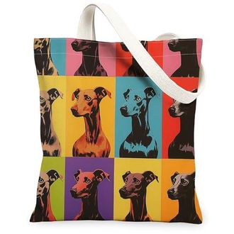 Generic Sac fourre-tout en toile motif l&eacute;vrier pop art pour faire du shopping, 33 x 38,1 cm, motif chiot abstrait amusant et amusant, sac d&eacute;picerie r&eacute;utilisab