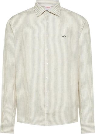 Sun 68 Homme, Chemises, Beige, Taille: L Chemise &agrave; manches longues en lin ray&eacute;