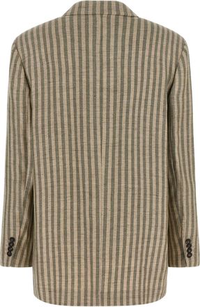 Brunello Cucinelli Striped Linen Blend Blazer - Beige