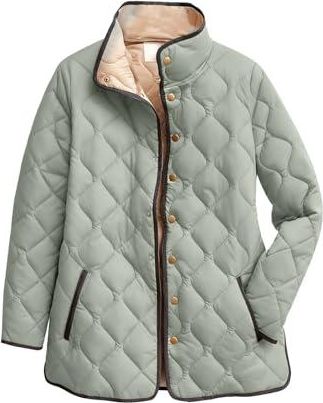 Generic Manteau dhiver matelassé pour femme - Veste parka coupe-vent matelassée à manches courtes et longues boutonnée - Col roulé - Avec poches - Manteau lég