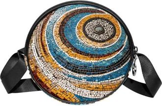 Generic Petit sac &agrave; bandouli&egrave;re circulaire pour femme, petit sac &agrave; bandouli&egrave;re en spirale mosa&iuml;que avec fermeture &eacute;clair, bretelles r&eacute;glables, sac &agrave; main rond