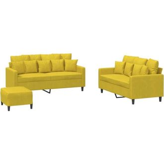 vidaXL 3-tlg. Sofagarnitur mit Kissen Gelb Samt Vidaxl